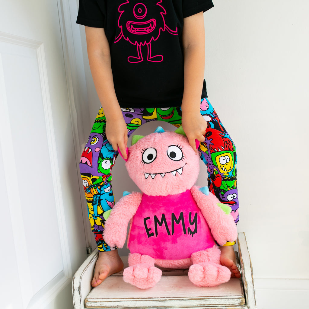 Large Personalised Pink Monster Teddy – Fred & Noah