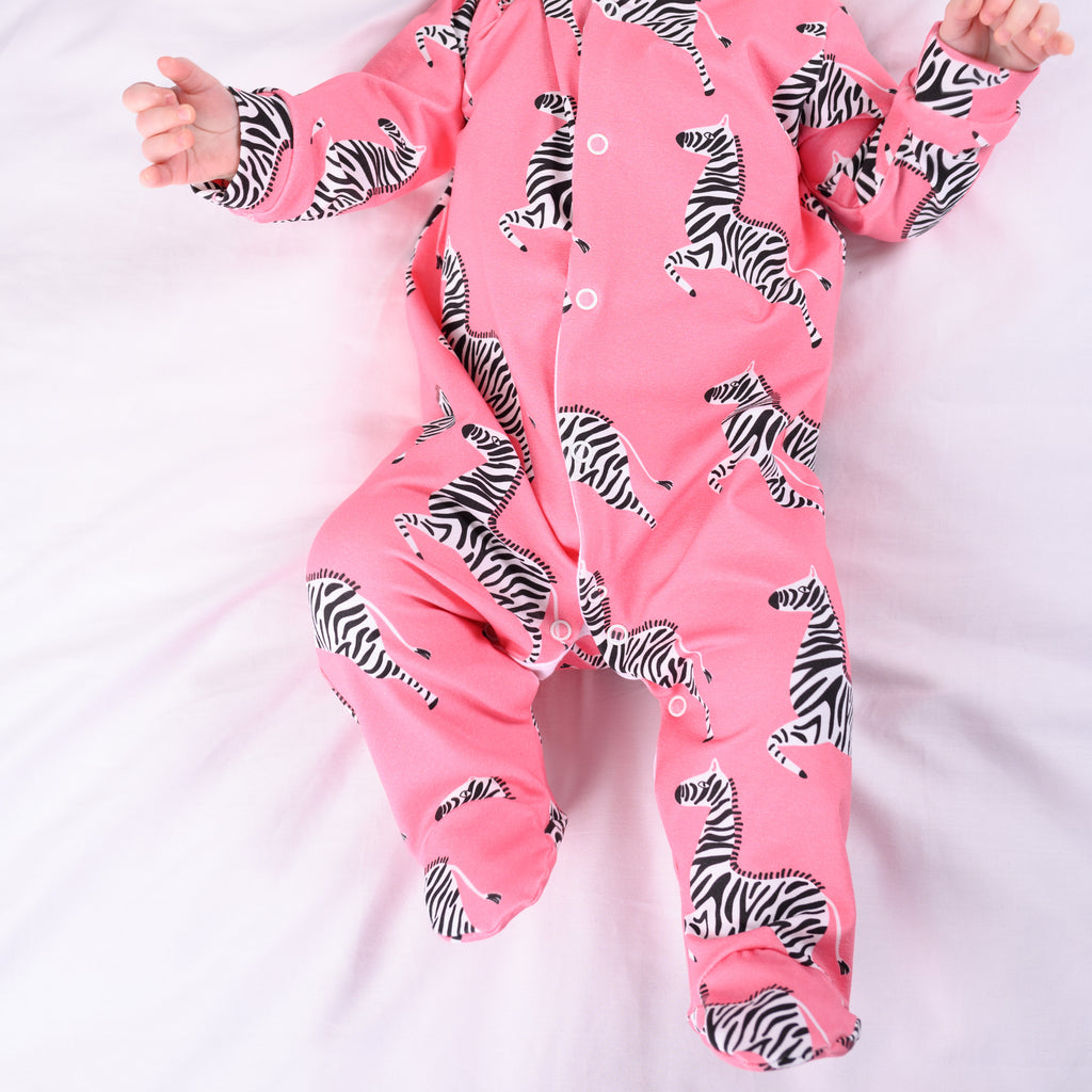 Lux Pink Zebra print cotton sleepsuit – Fred & Noah